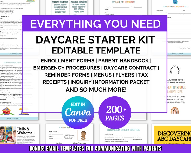 Opening a Home Daycare Starter Kit, Daycare Forms, Childcare Forms ...