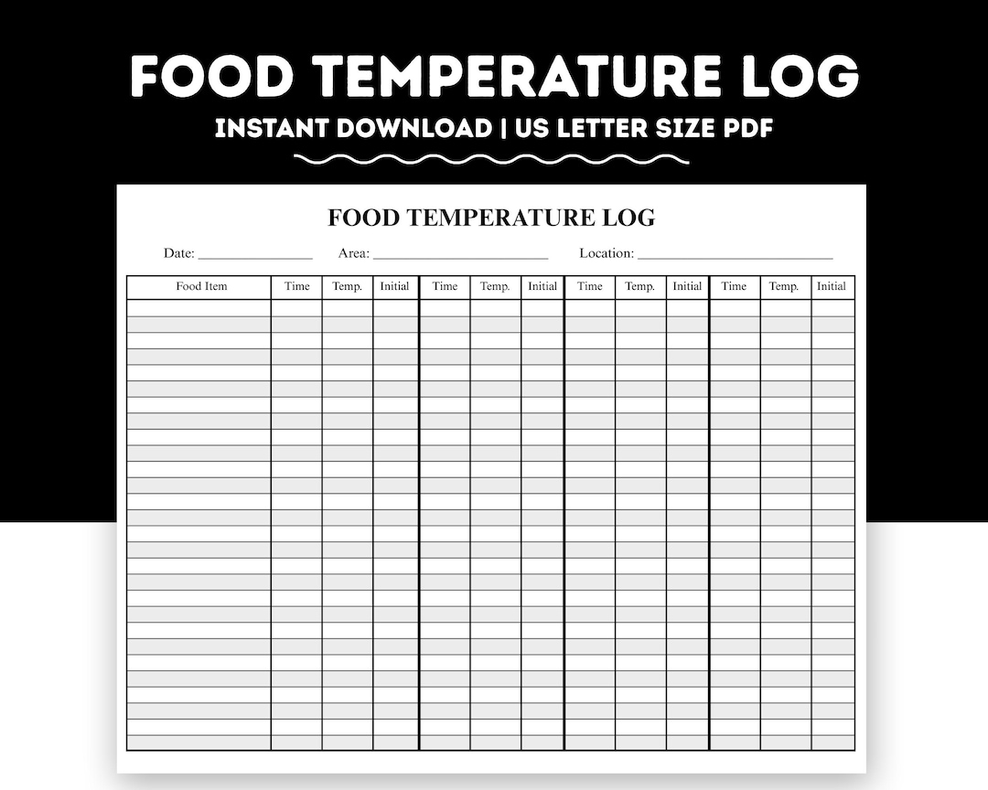 Printable Food Temperature Log, Food Safety Log, Food Danger Zone ...