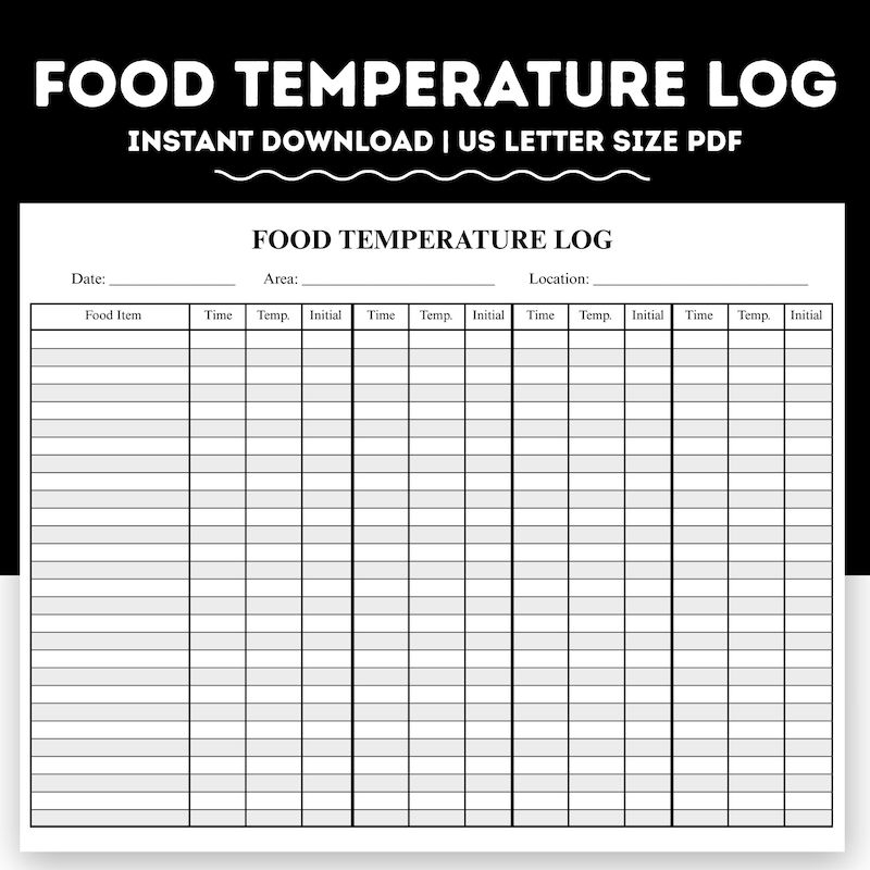 Food Cooking Temp Log Sheet - Etsy Australia