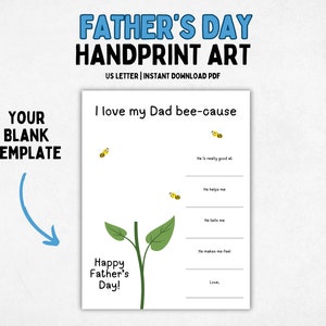Father's Day Handprint Art, I Love My Dad Because Printable, Daddy ...
