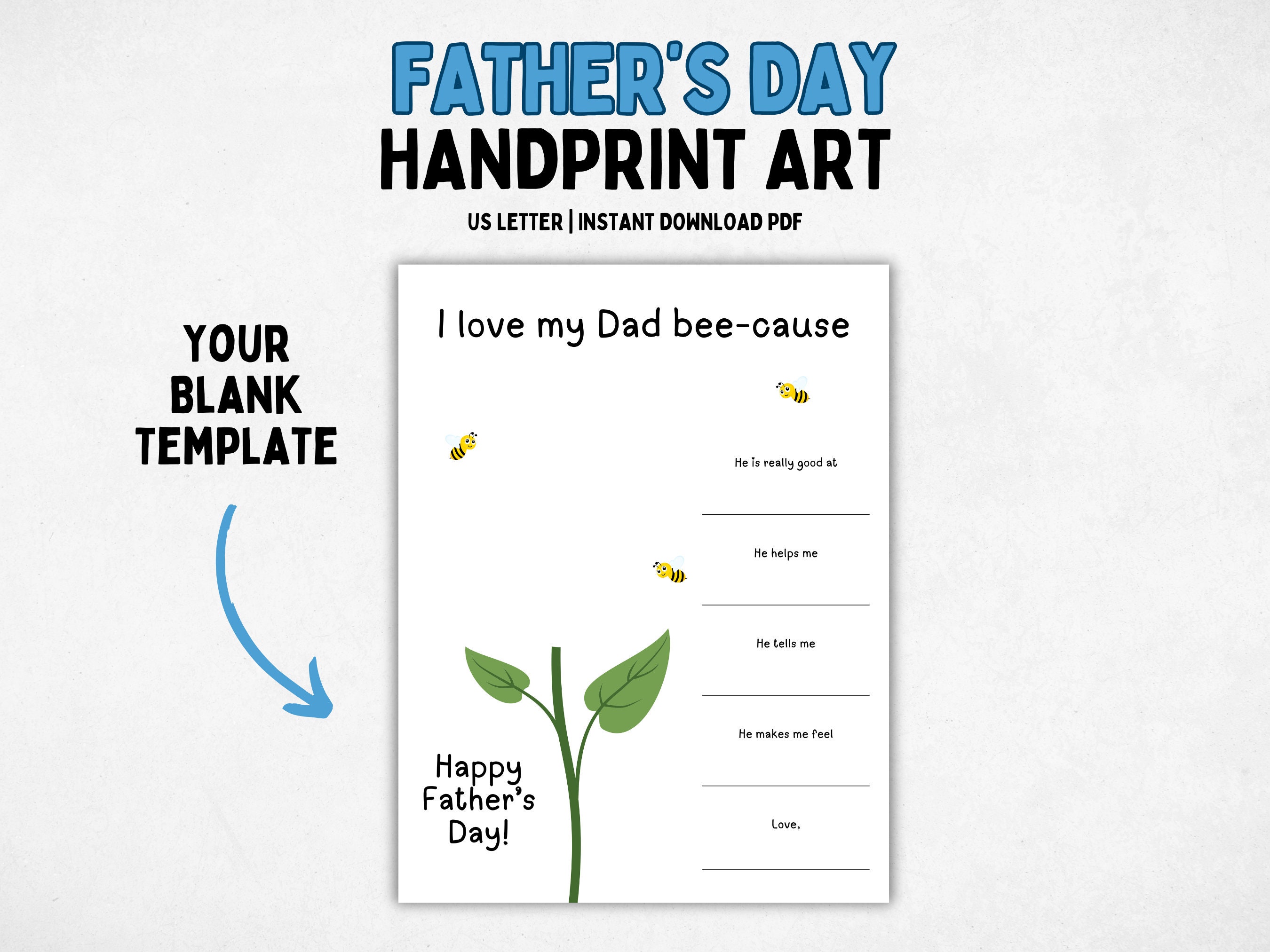 Father's Day Handprint Art, I Love My Dad Because Printable, Daddy ...