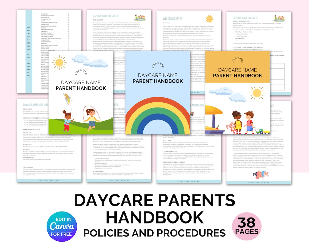 Editable Daycare Parent Handbook Template, Childcare Policy and ...