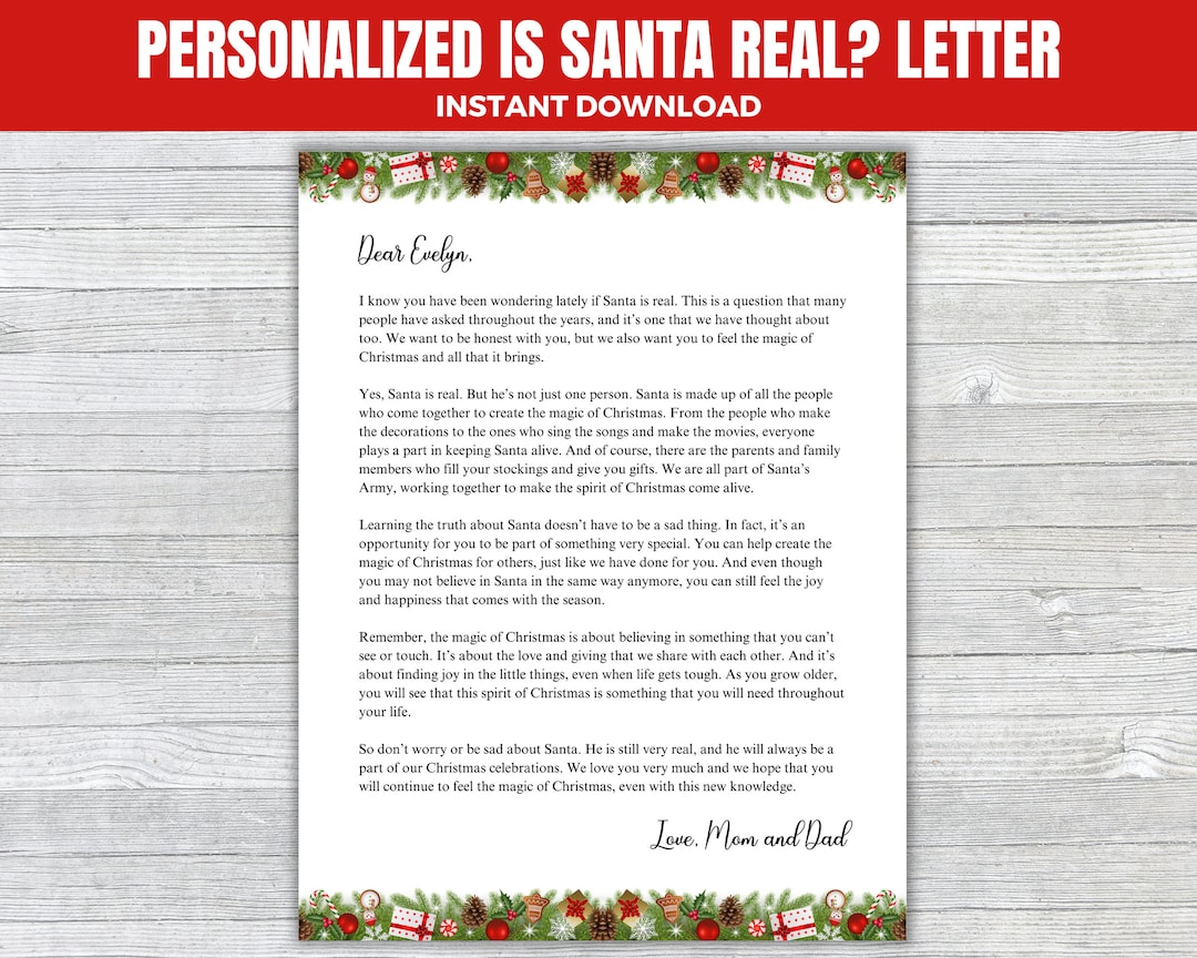 Is Santa Real Explanation Letter Personalized, Santa Letter Printable ...