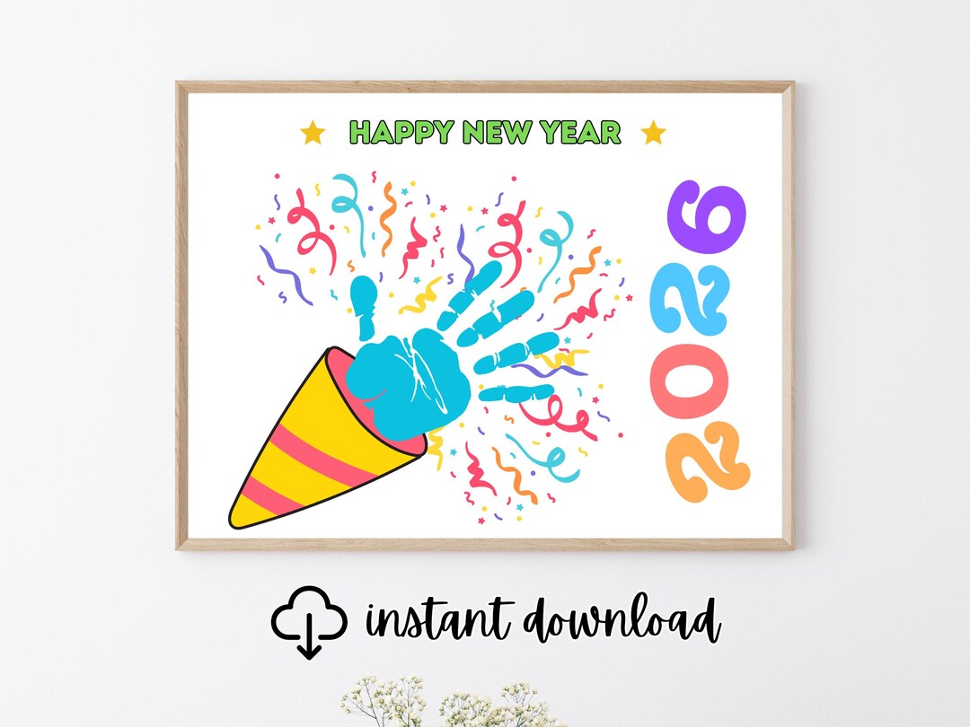 New Years Party 2026 Handprint Art, Party Horn Craft, Toddler Memory ...