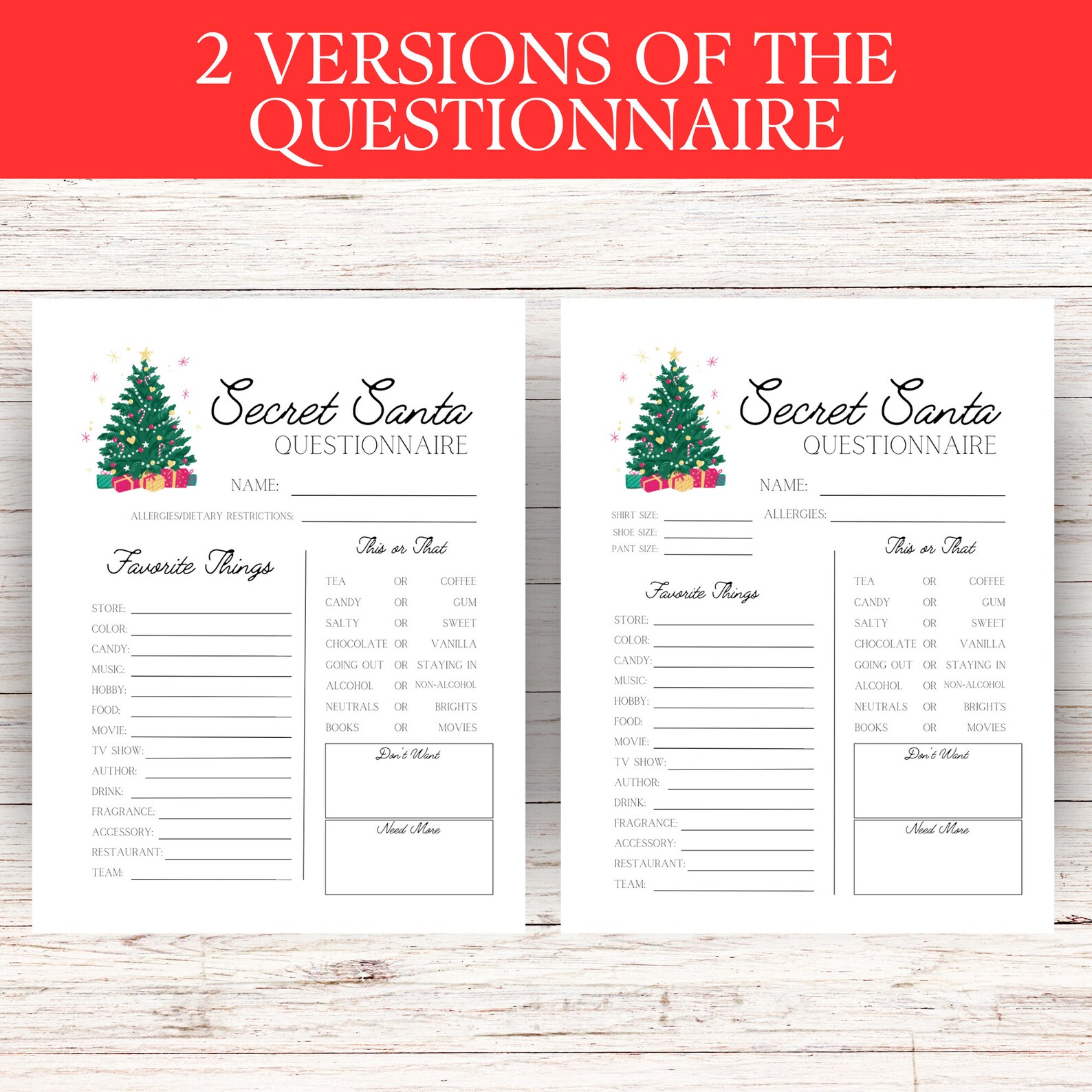 Secret Santa Questionnaire Printable Christmas Wish List Secret Santa ...