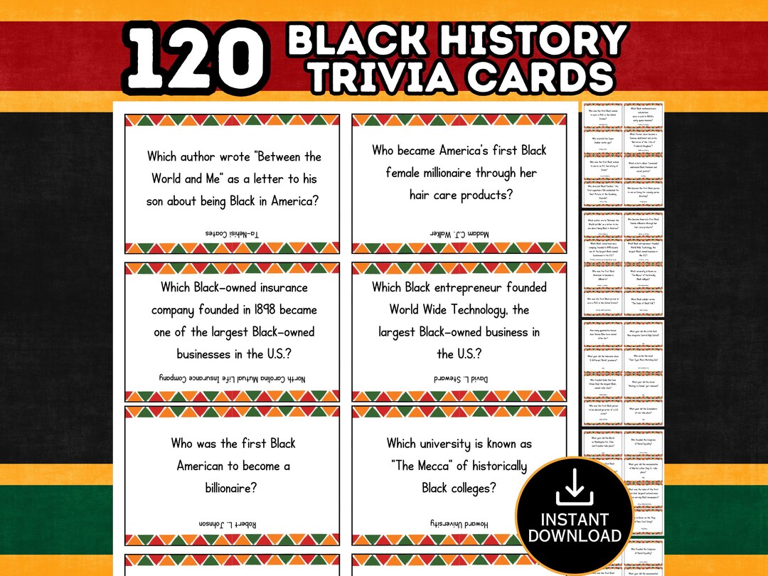 120 Black History Month Trivia Cards, Printable Black History Month ...