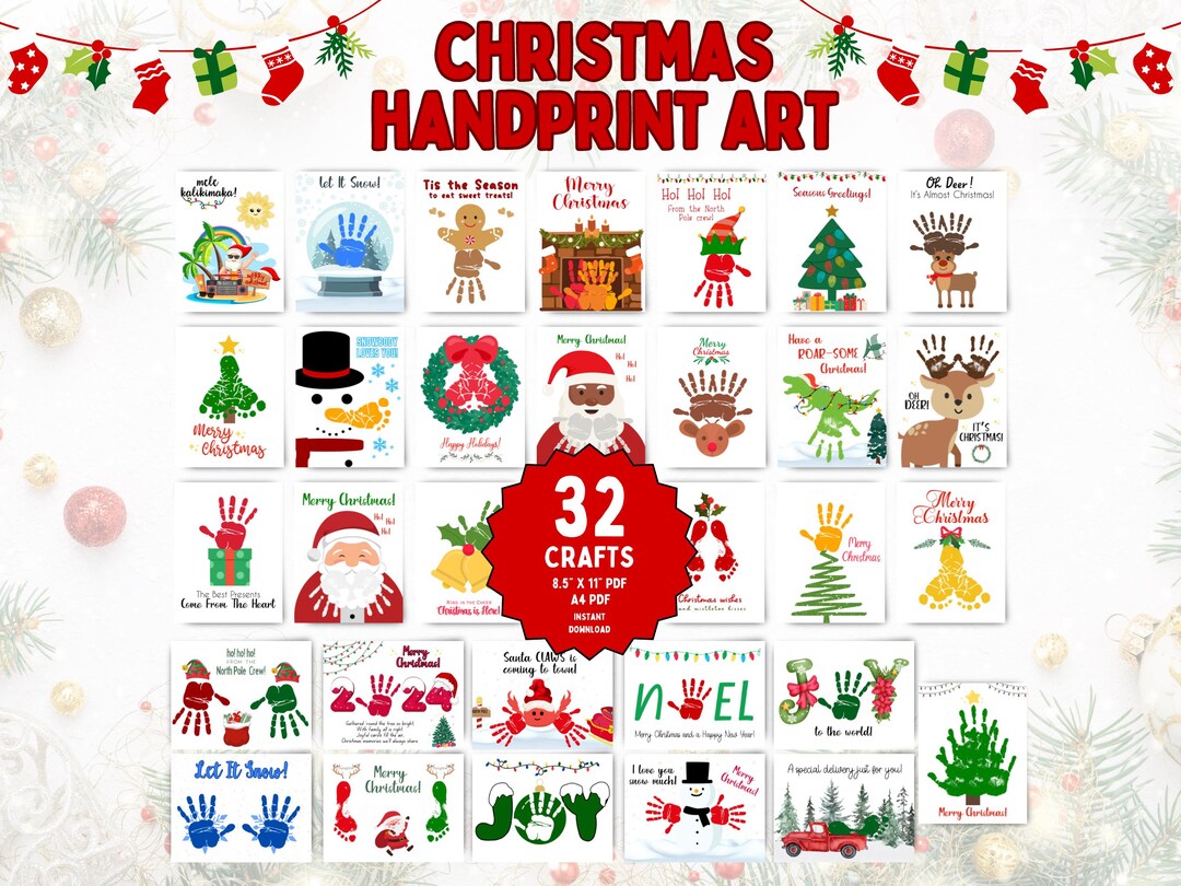 Christmas Handprint Footprint Art Craft Bundle, Holiday Handprint Art ...