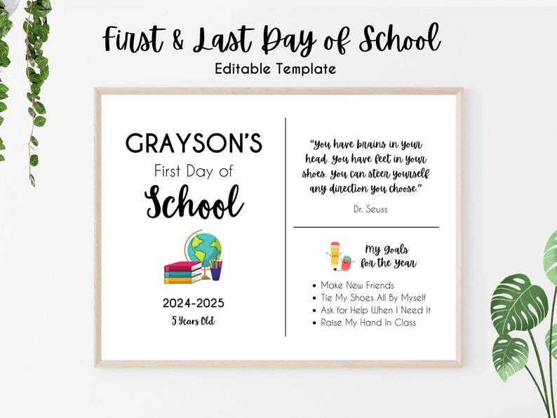 First Day of School Sign Template, First Day of School Printable, First ...