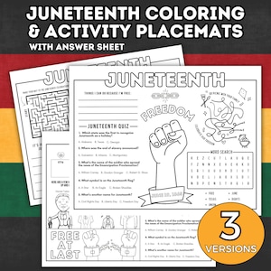 Juneteenth Coloring Page & Activity Placemat Sheet for Kids, Printable ...