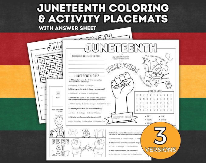 Juneteenth Coloring Page & Activity Placemat Sheet for Kids, Printable ...