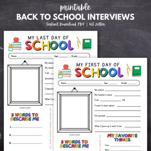 First Day of School Questionnaire, Back to School Interview Keepsake ...