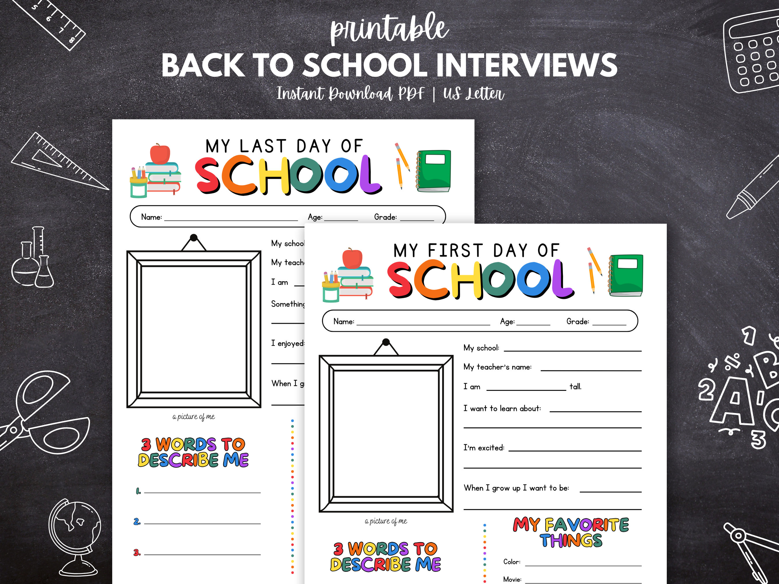 First Day of School Questionnaire, Back to School Interview Keepsake ...