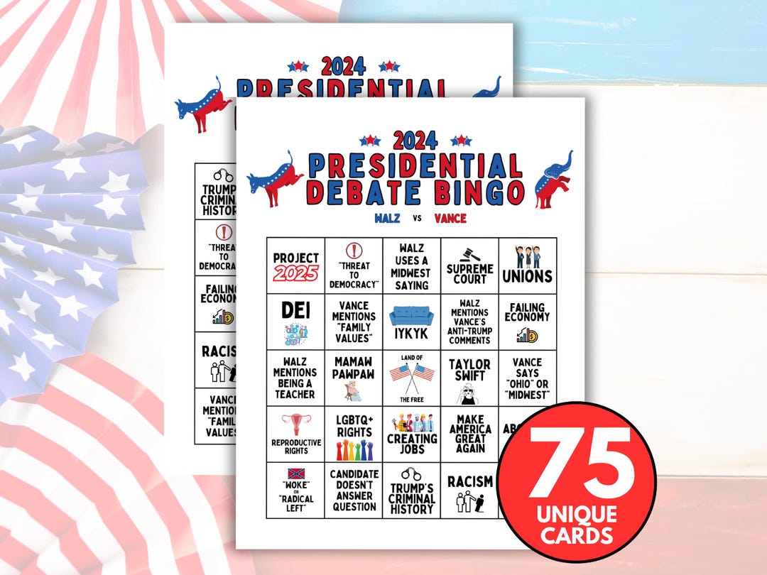 Vice Presidential Debate 2024 Bingo Game Cards, Walz Vs Vance Debate ...