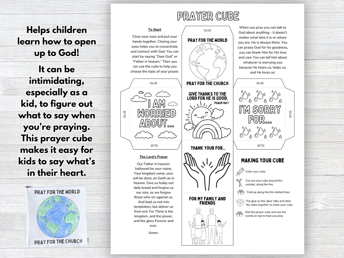 Sunday School Prayer Cube Printable Lord's Prayer Kids' Sunday School ...