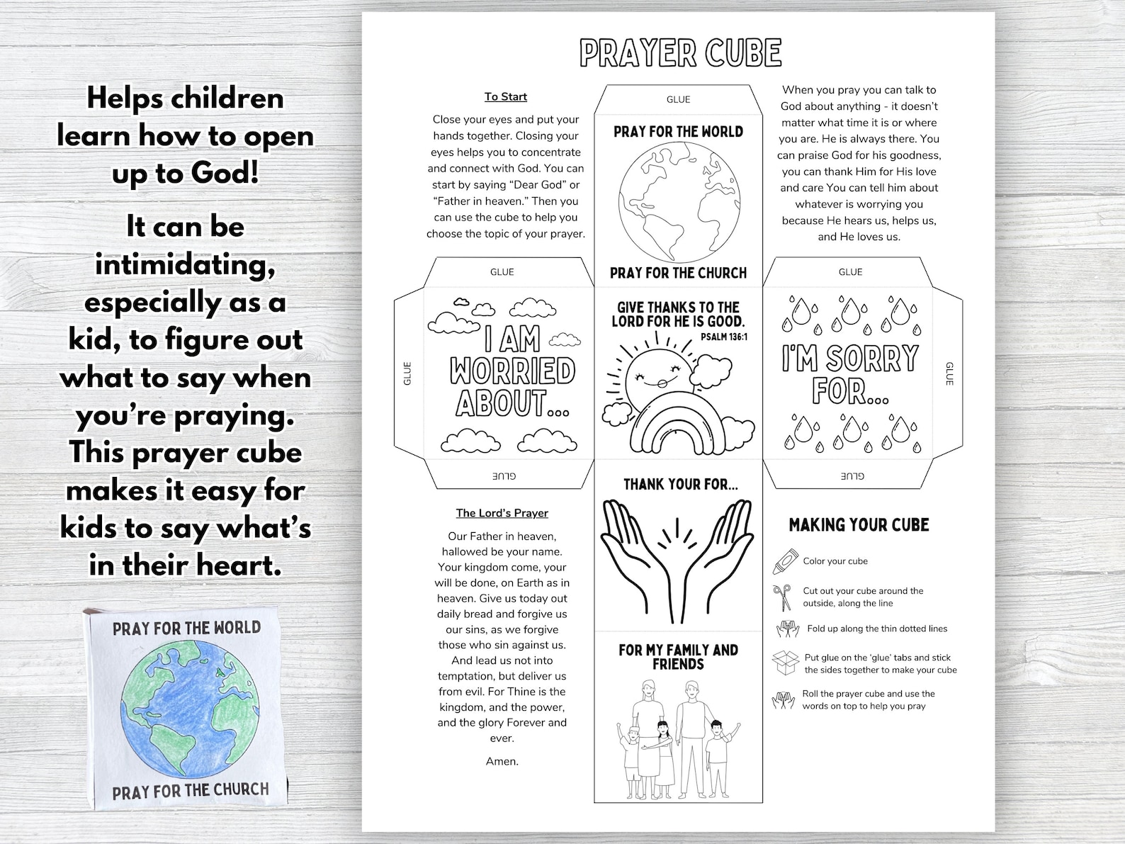 Sunday School Prayer Cube Printable Lord's Prayer Kids' Sunday School ...
