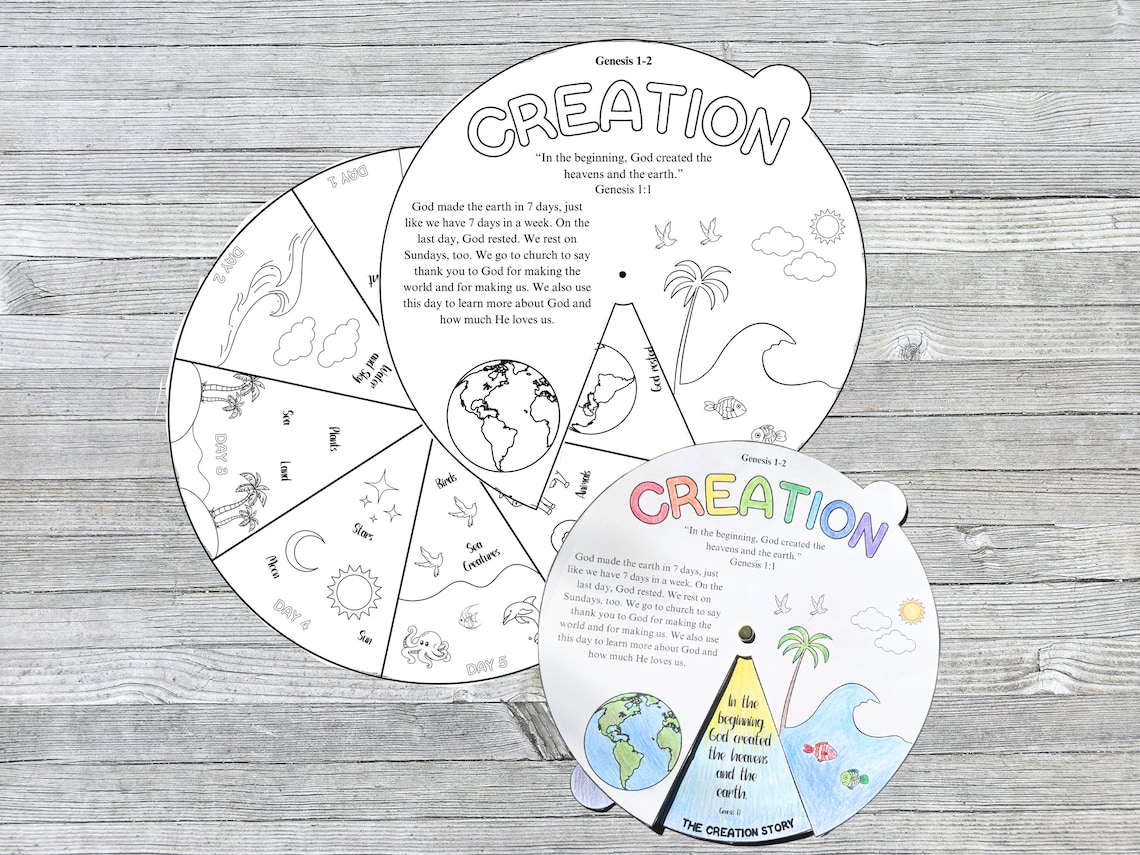 Creation Story Coloring Wheel Printable Bible Lesson Kids Crafts Bible ...