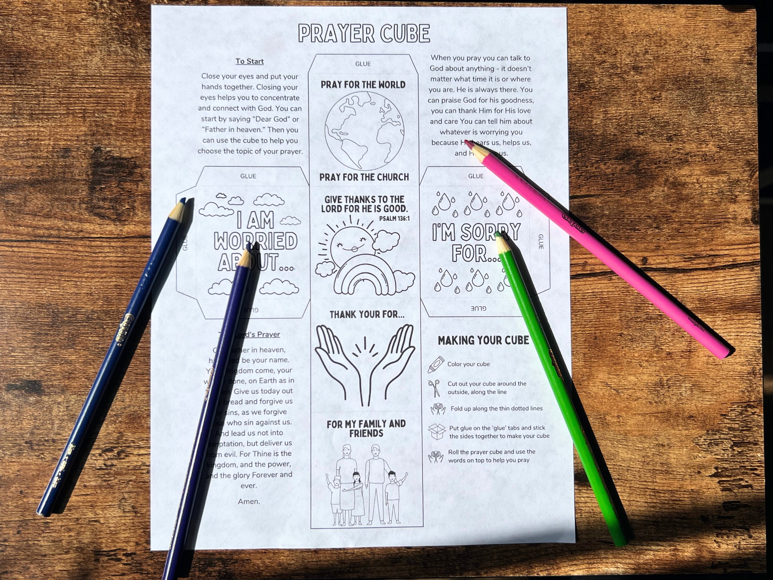 Sunday School Prayer Cube Printable Lord's Prayer Kids' Sunday School ...