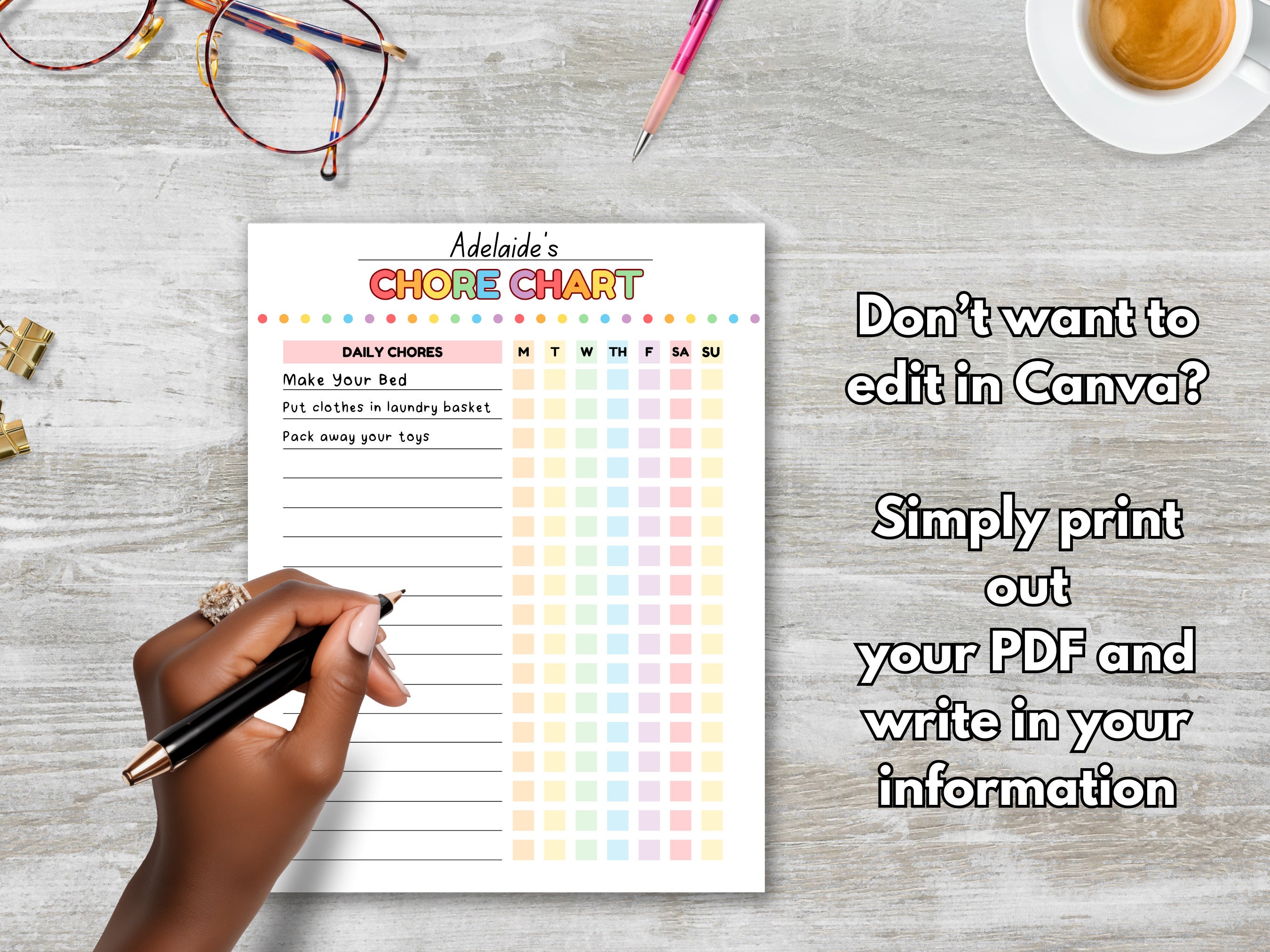 Editable Chore Chart for Kids, Multiple Kids Chore Chart, Kids Daily ...