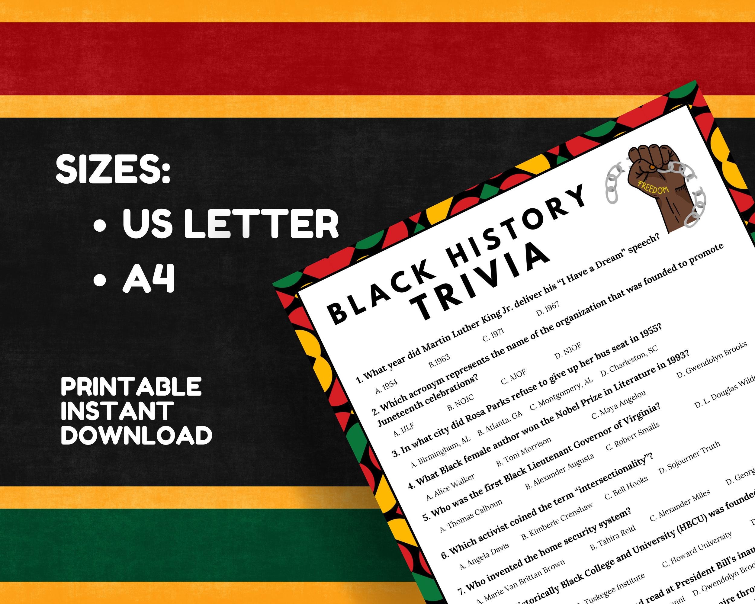 Black History Month Trivia, Printable Black History Month Games, Black ...