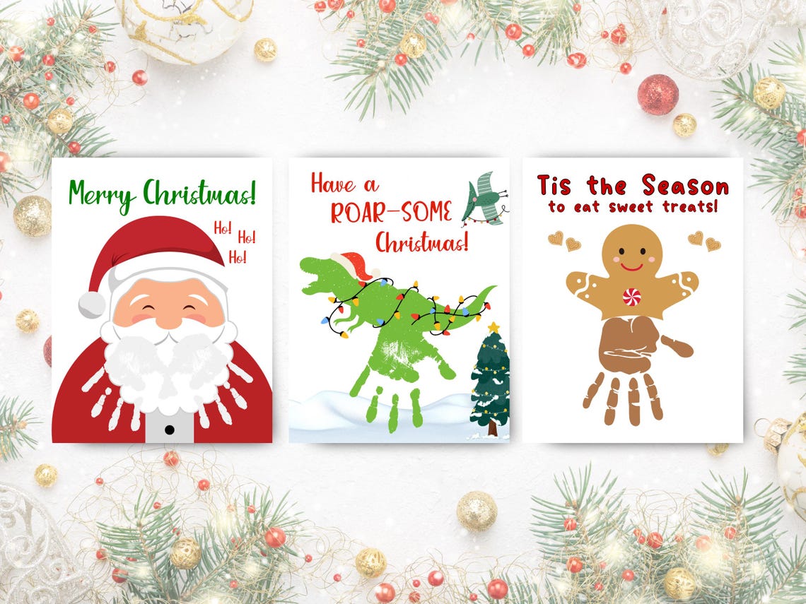 Christmas Handprint Footprint Art Craft Bundle, Holiday Handprint Art ...