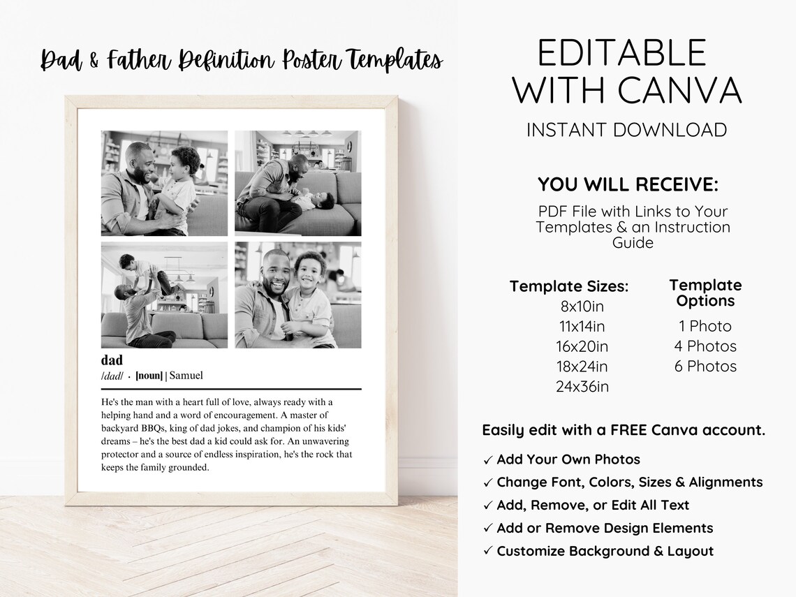 Dad Definition Template Printable Photo Collage, Customizable Father's ...
