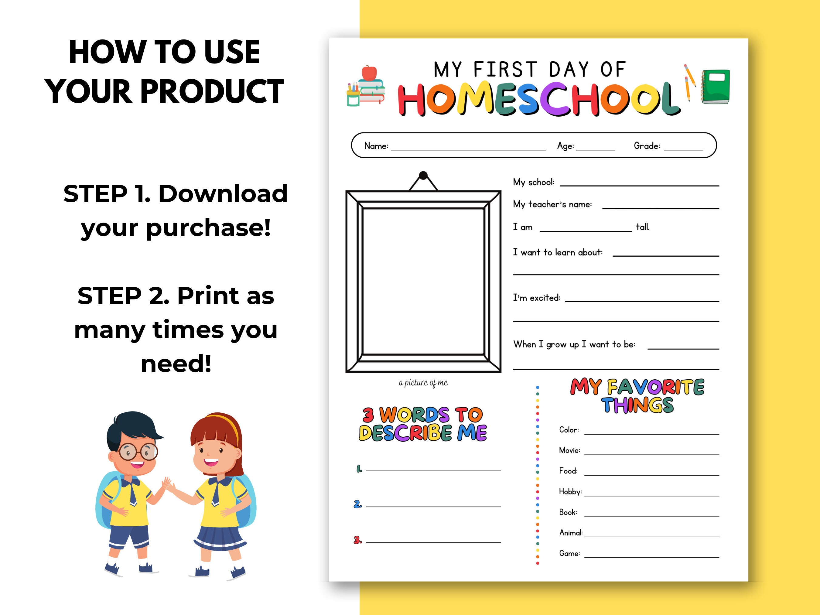 First Day of Homeschool Keepsake, Back to School Interview, Homeschool ...