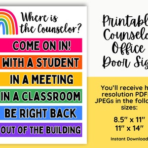 Printable School Counselor Door Sign, Where is the Guidance Counselor ...