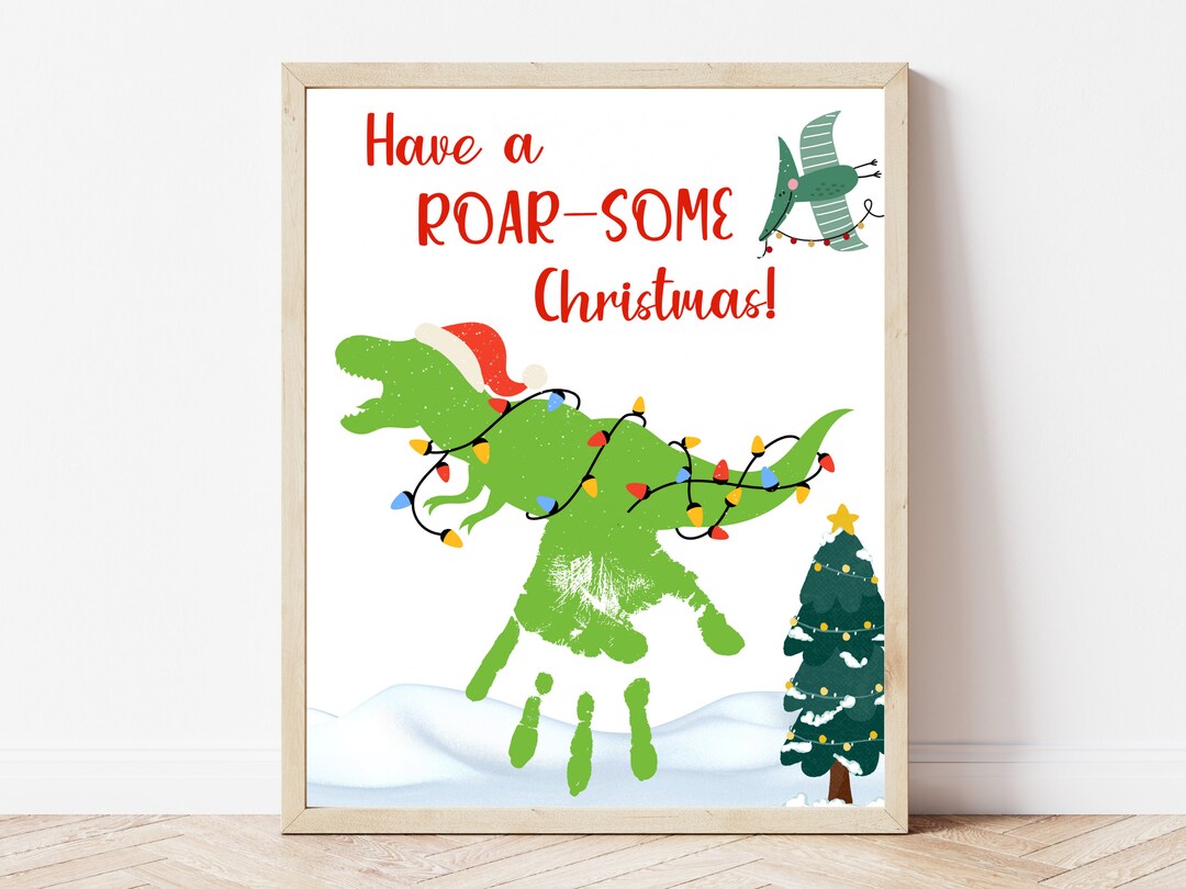 Dinosaur Christmas Handprint Footprint Art Craft, Holiday Handprint Art ...