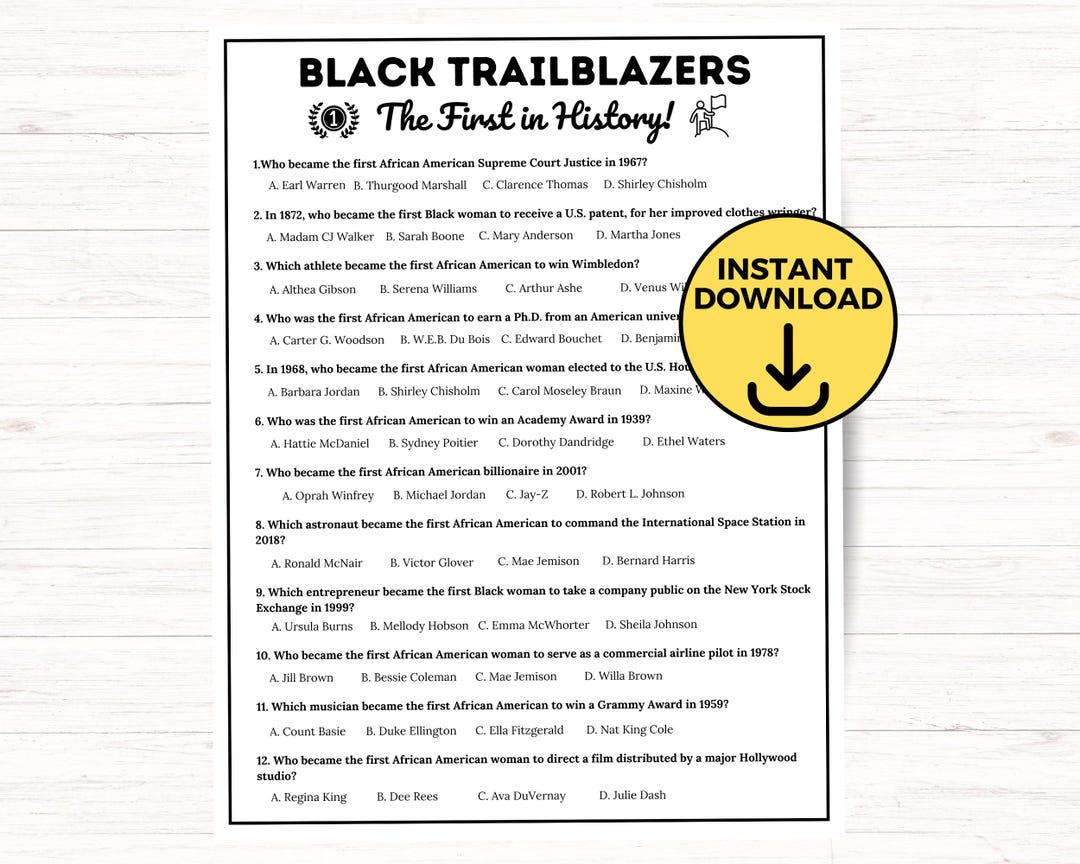Famous Black Firsts Trivia Game, Printable Black History Game, African ...