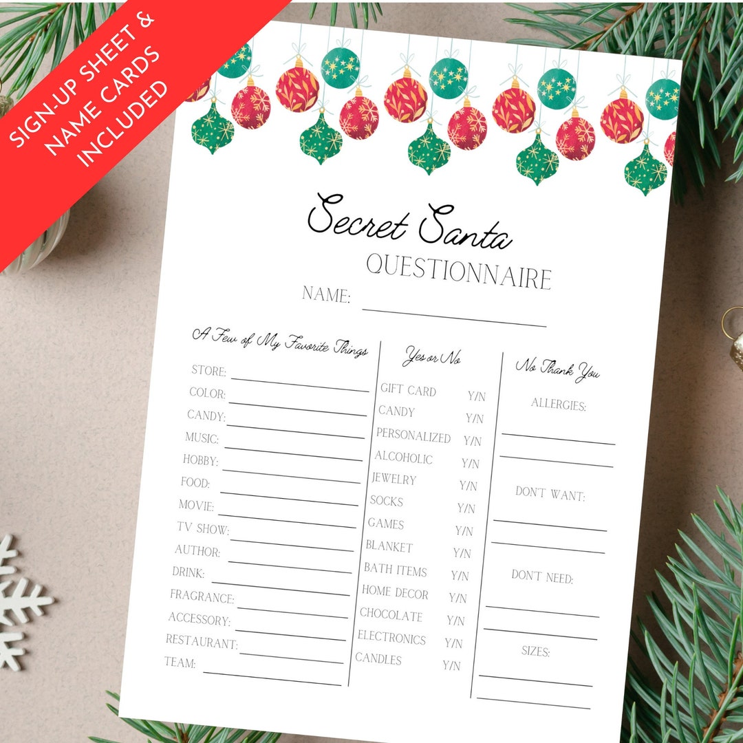 Secret Santa Questionnaire Printable Christmas Wish List Secret Santa ...