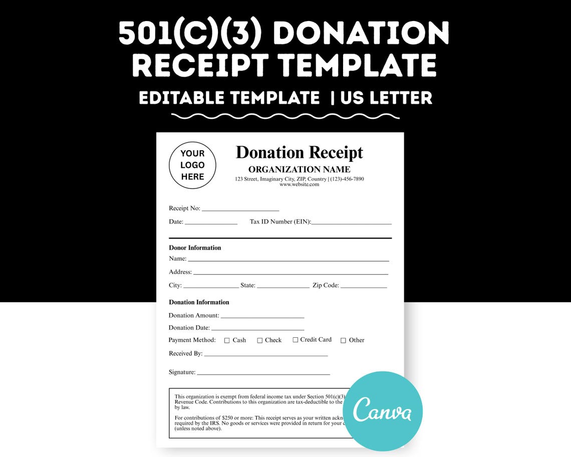 501c3 Donation Receipt, Editable Template for Nonprofit Donations ...