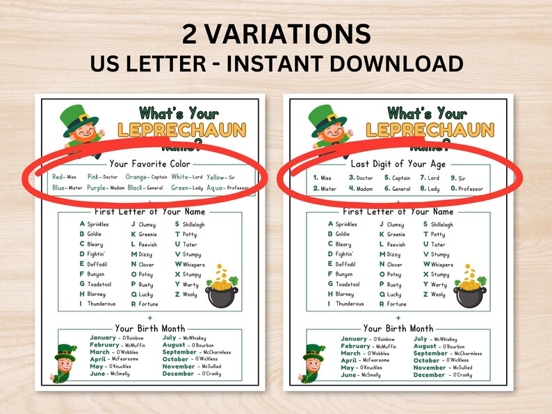 Whats Your Leprechaun Name Game, St. Patricks Party Game, Leprechaun ...
