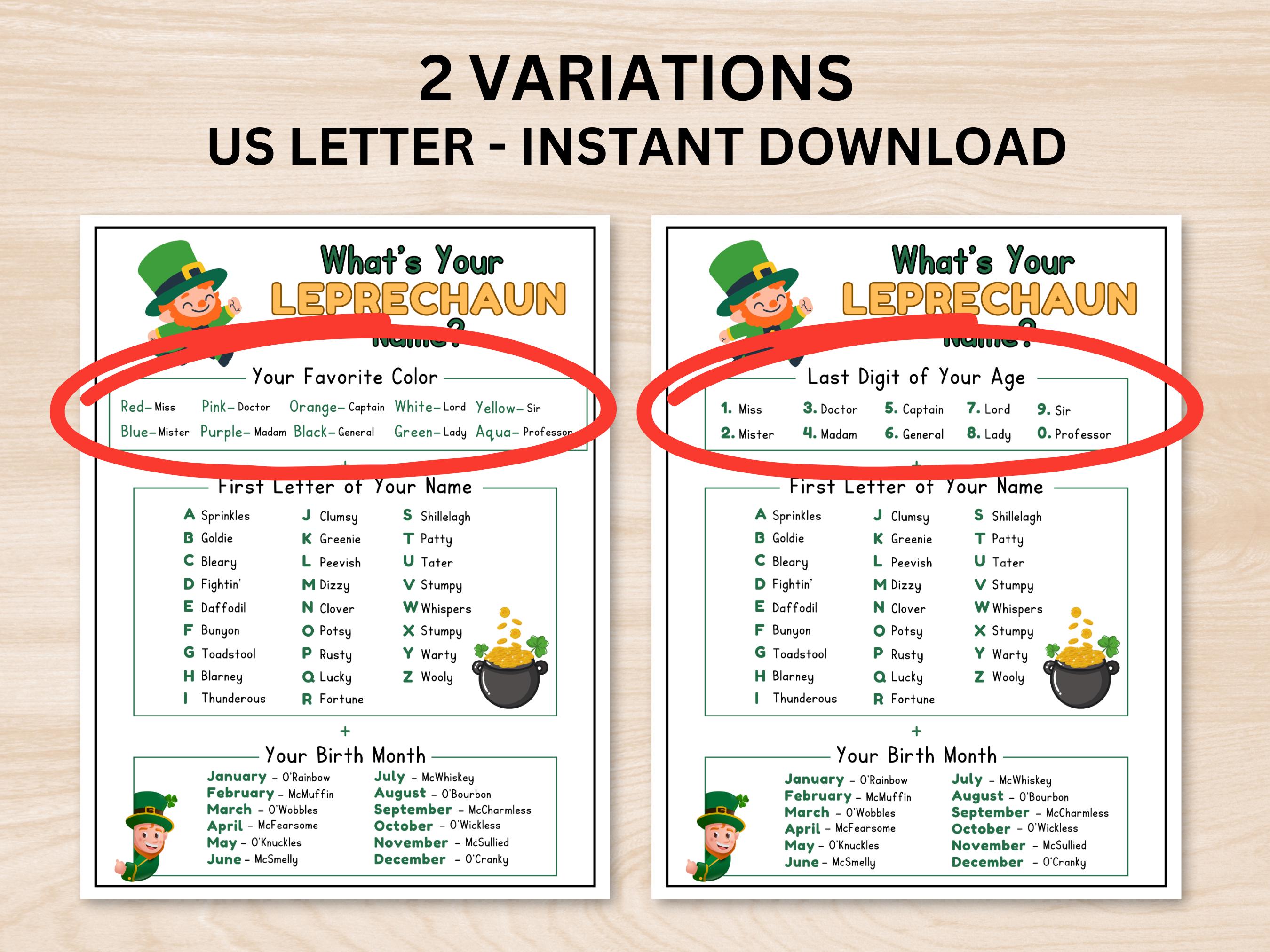 Whats Your Leprechaun Name Game, St. Patricks Party Game, Leprechaun ...