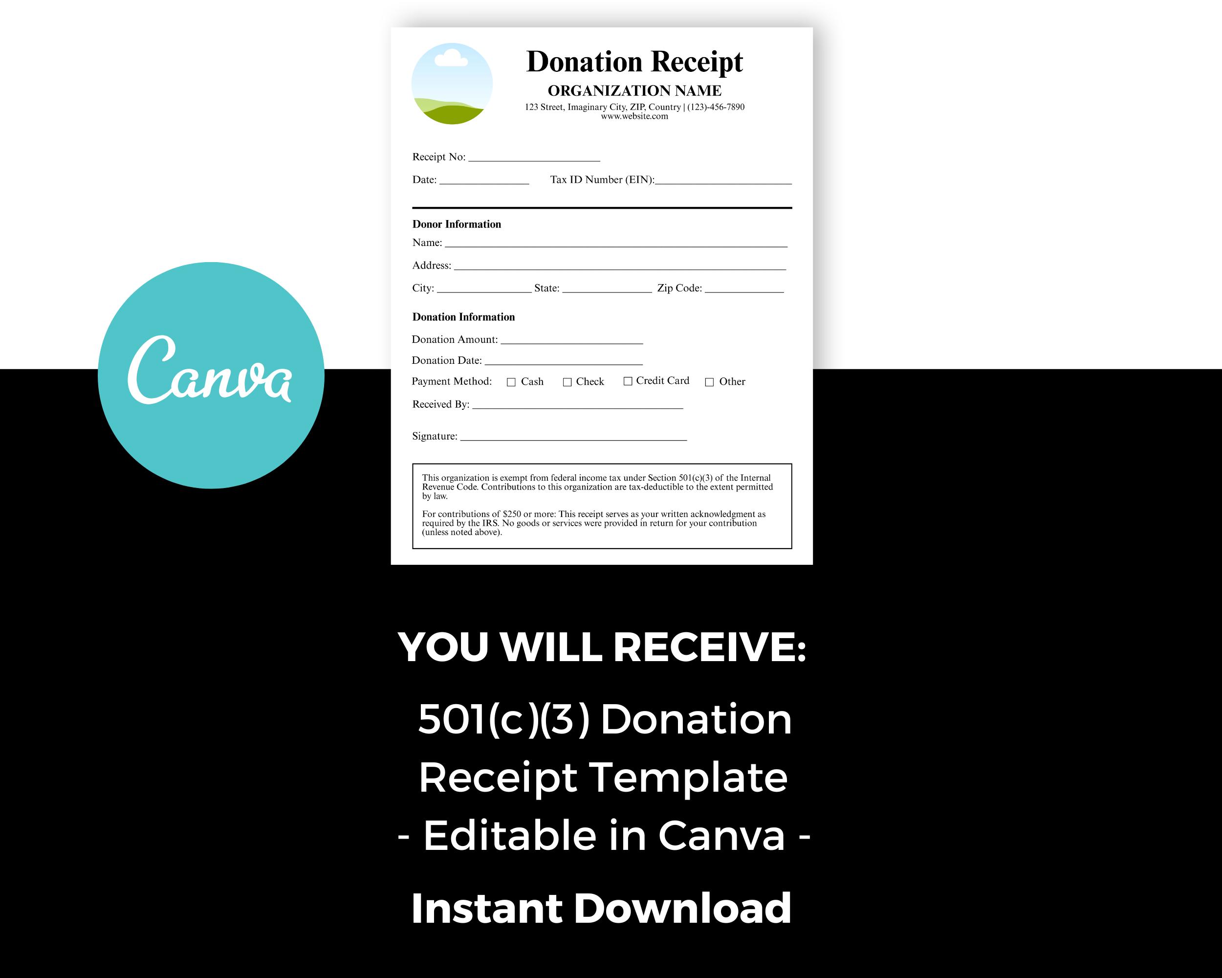 501c3 Donation Receipt, Editable Template for Nonprofit Donations ...