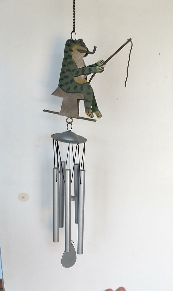 WINDCHIME With FROG Fishing Painted Metal 22 Long - Etsy