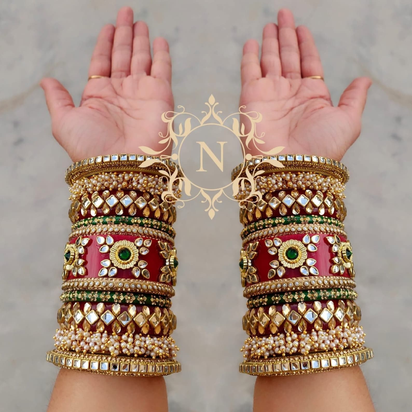 Indian Red Color Glass Kundan Work Long Bridal Chura Set - Etsy