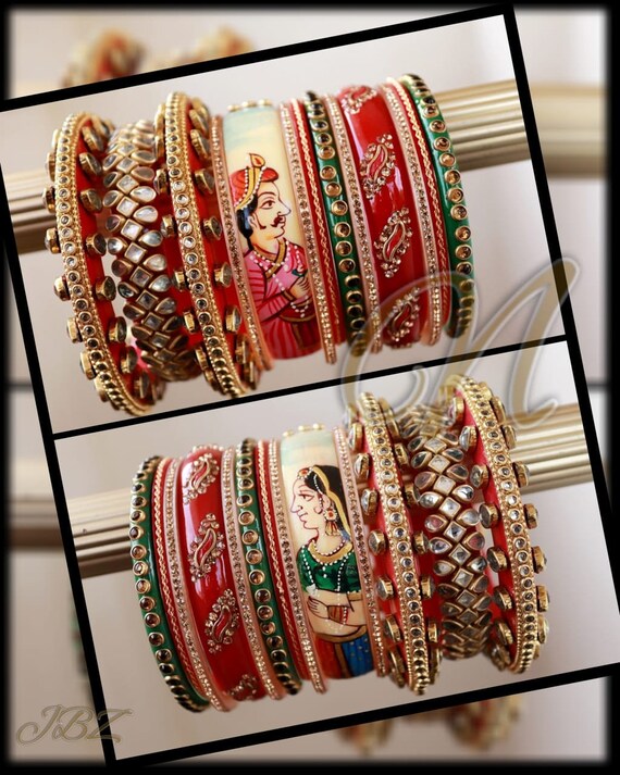 Hand Painted Raja Rani King Queen Wedding Bangles Set Rajwadi | Etsy