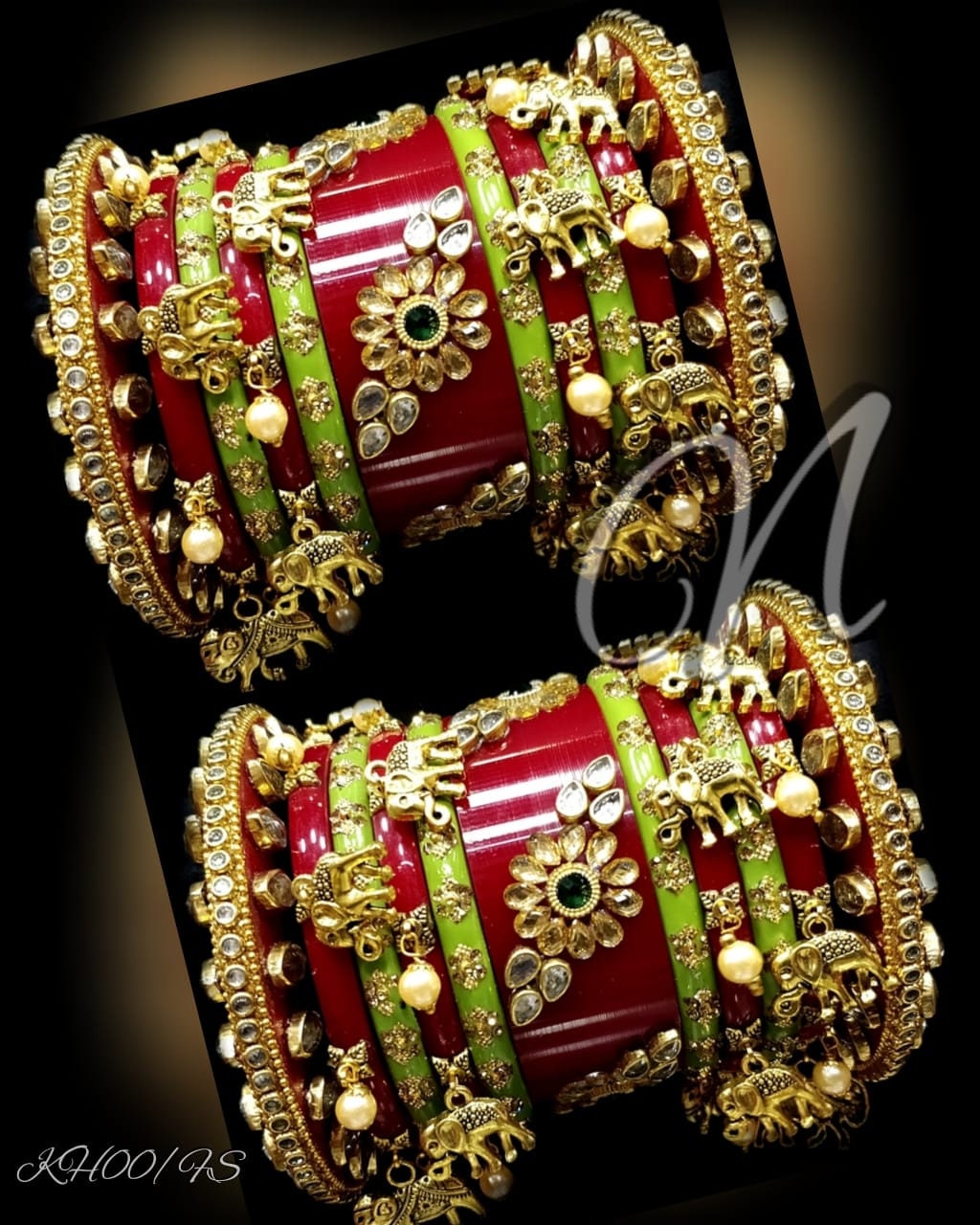 Traditional Red & Green Bridal Chura Set Indian Metal Figure | Etsy