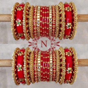 Bridal Red Punjabi Kundan Work Chuda Set, Indian Wedding Pearls Beaded ...