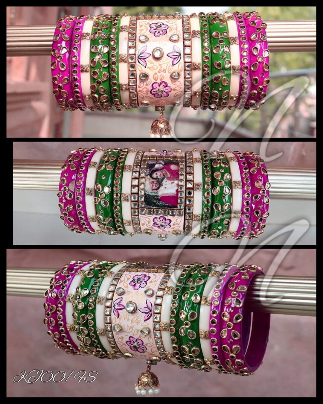 Indian Hand Painted Photo Chura Set, Punjabi Heavy Kundan & Stone Work ...