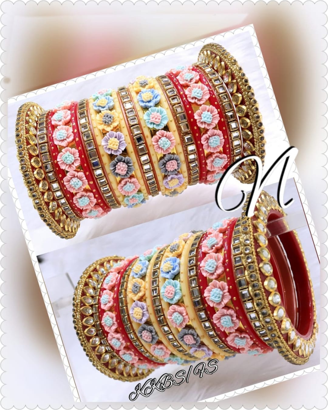 Bridal 3D Acrylic Flower Work Chura Set, Rajwadi Kundan Beaded Wedding ...