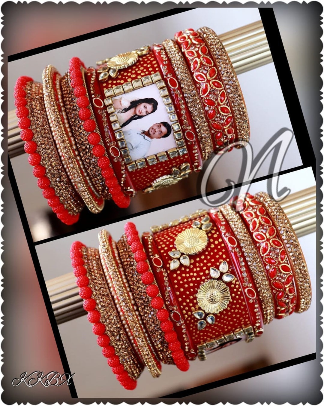 Ethnic Punjabi Style Bridal Photo Chura Hand Painted Heavy Metal Floral ...