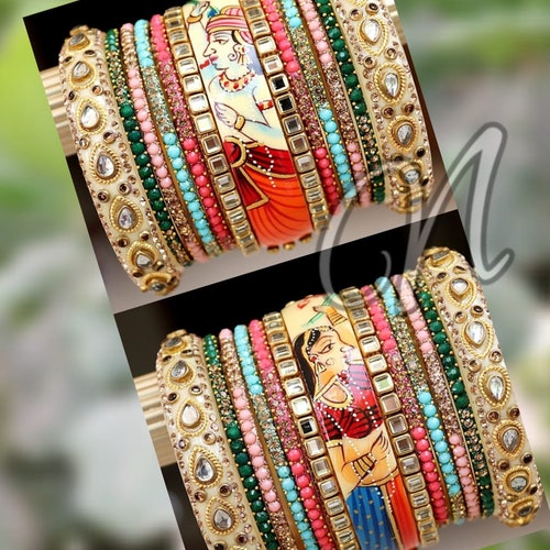 Ethnic Indian Hand Work Multi Color Bridal Chura Set Punjabi - Etsy
