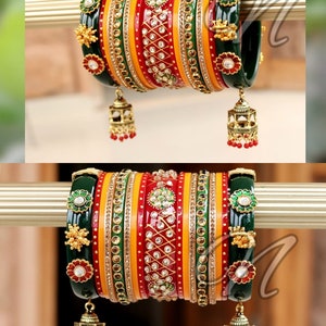 Traditional Indian Multi Color Bridal Chura, Rajwadi Heavy Glass Kundan ...
