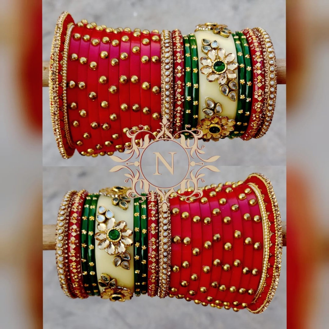 Rajasthani Rajwadi Dhalu Shape Red & White Chura, Indian Party Wear ...