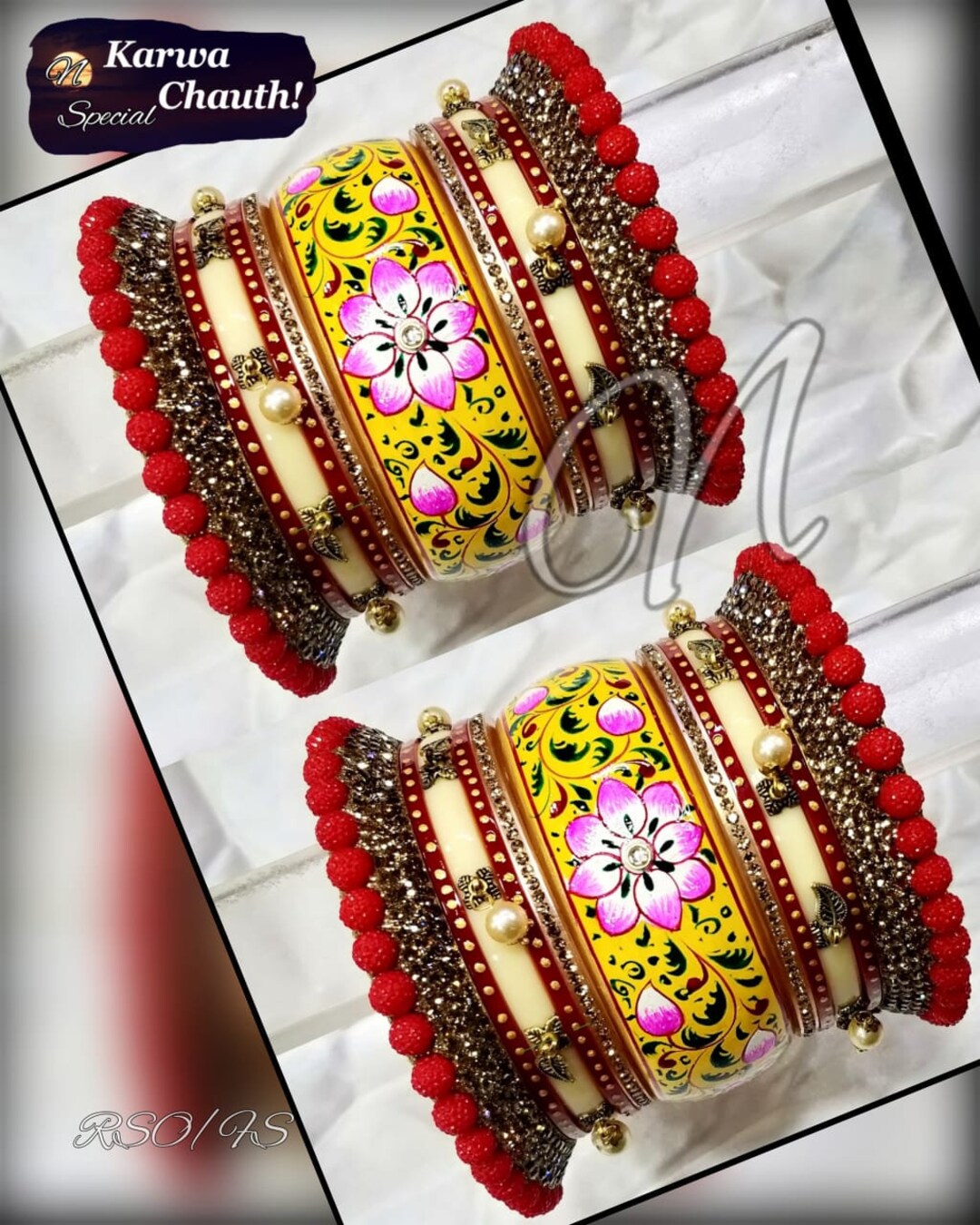 Yellow & Red Rajwadi Hand Painted Minakari Chura Set, Party Wear ...