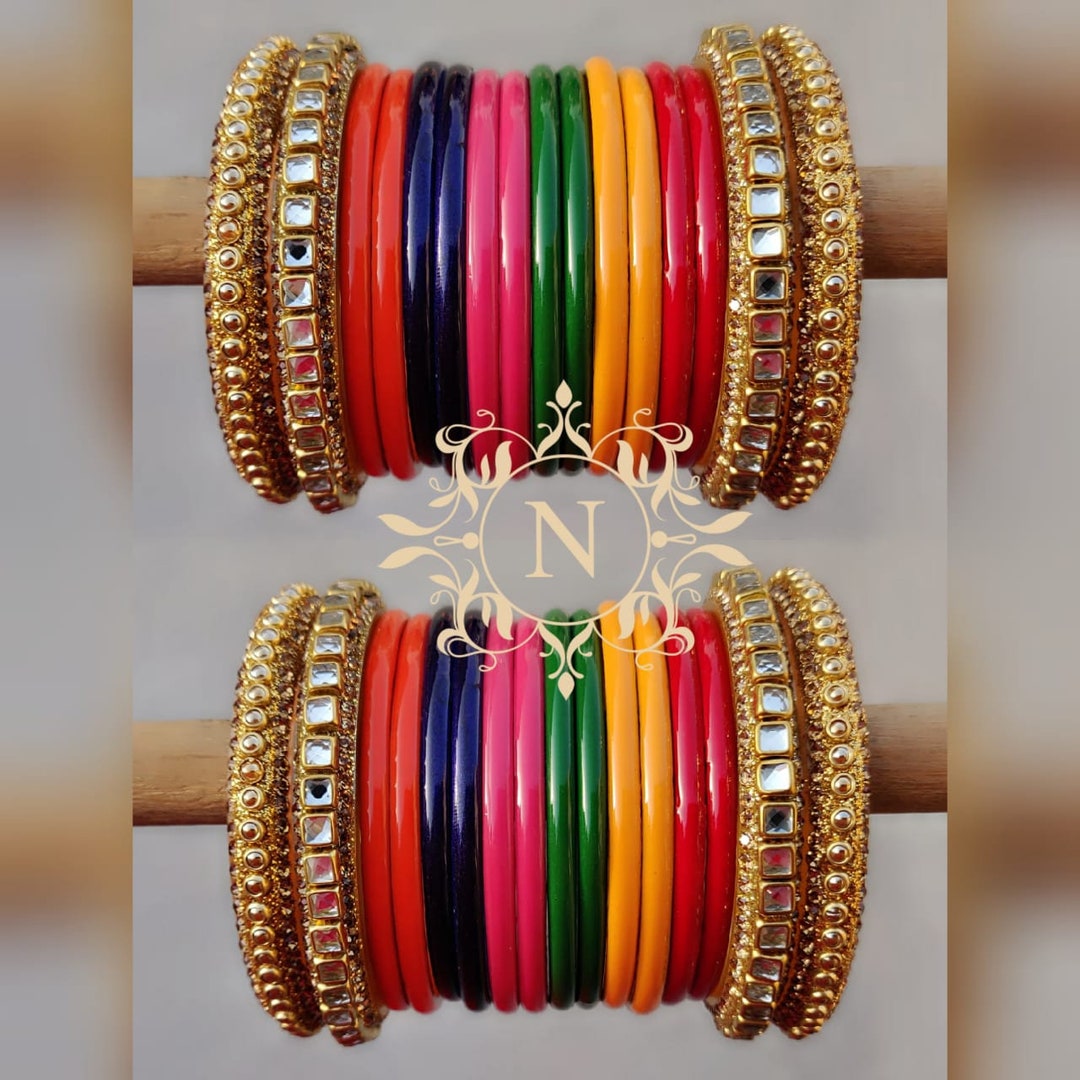 Pakistani Multi Color Acrylic Party Wear Eid Bangles Set, Indian ...