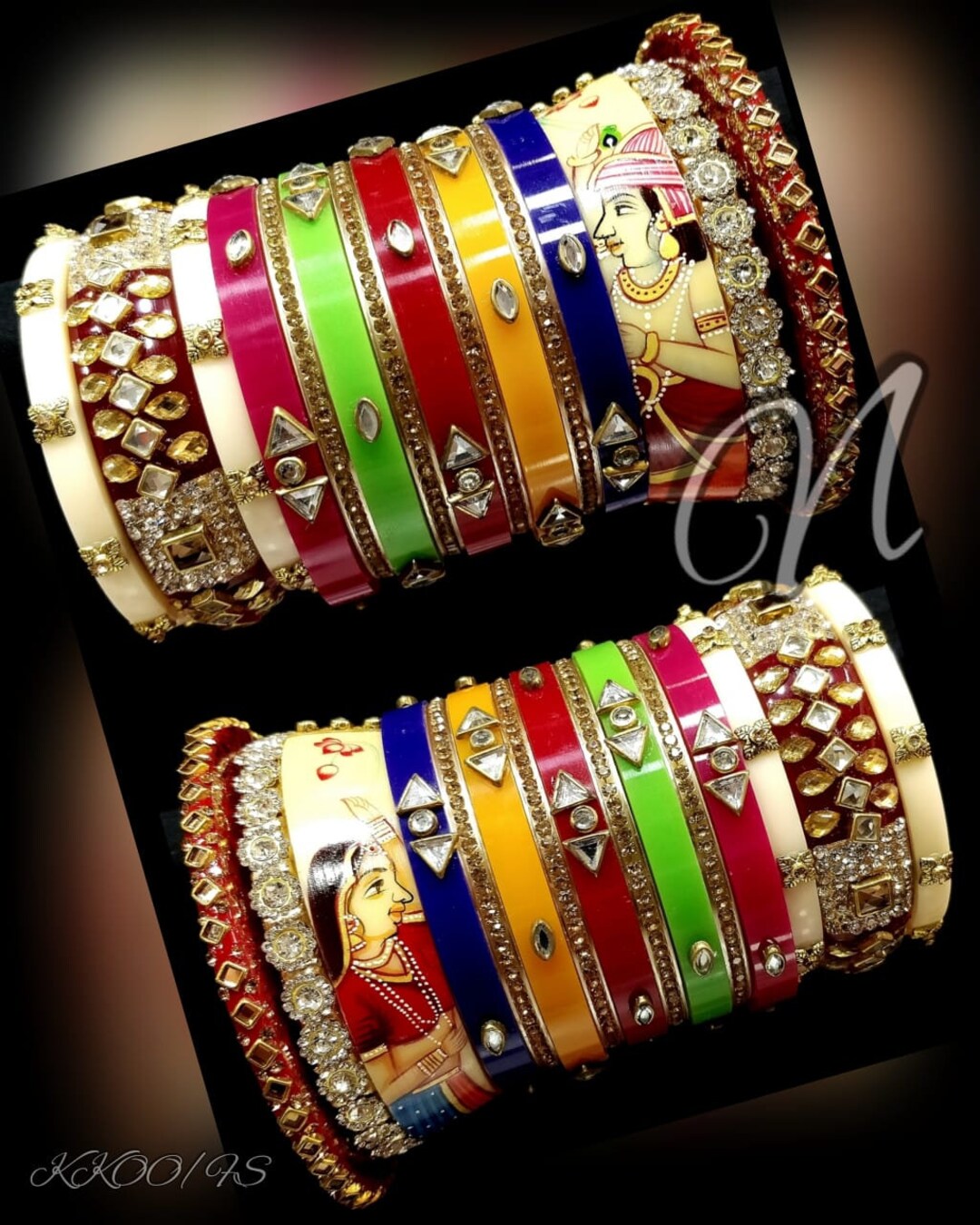 Rajwadi Style Raja Rani Multi Color Dhalu Chura Set, Indian Hand ...