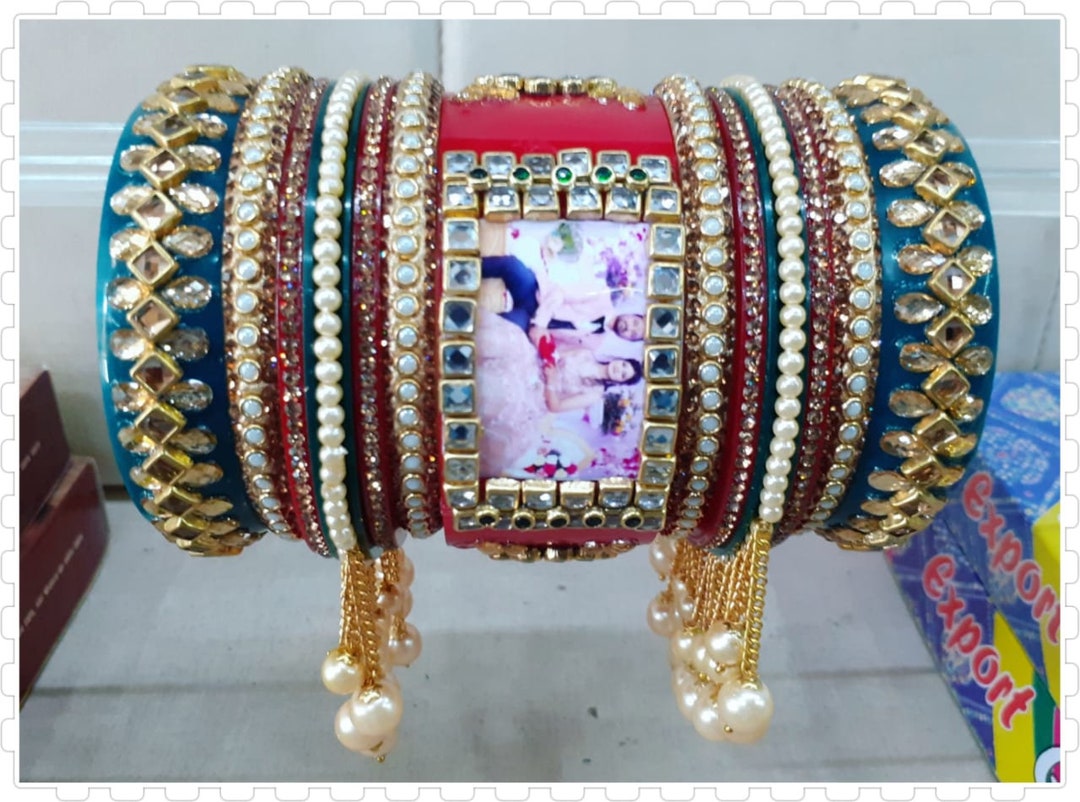 Indian Bridal Photo Chura, Rajwadi Glass Kundan Beaded Bangles Set ...
