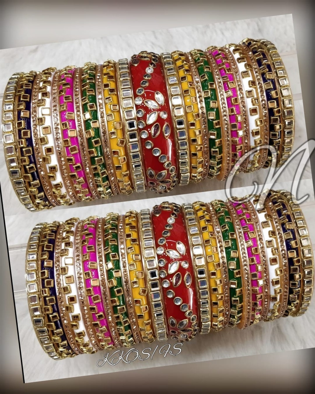 Designer indien Zig Zag Glass Kundan Work Chura Set, Punjabi Style ...